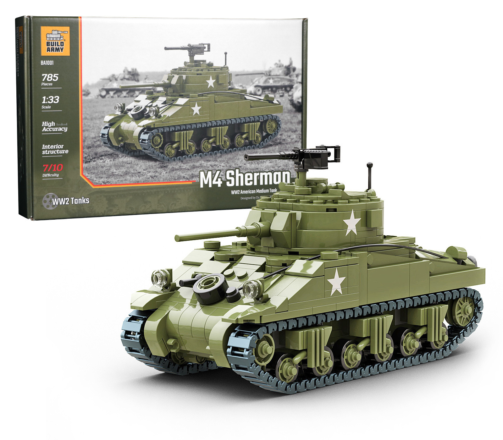 WW2 M4 Sherman Tank Buildarmy American Tank Bricks Modle